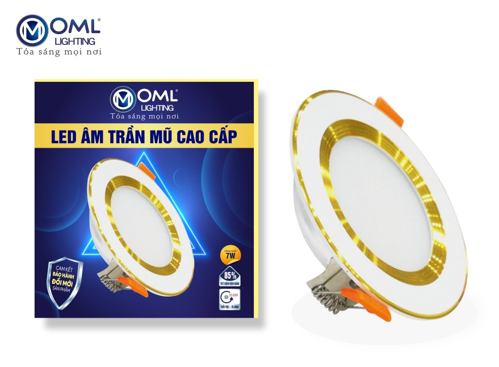 ÂM TRẦN ĐẾ ĐÚC VIỀN VÀNG 7W - Đèn LED OML Lighting